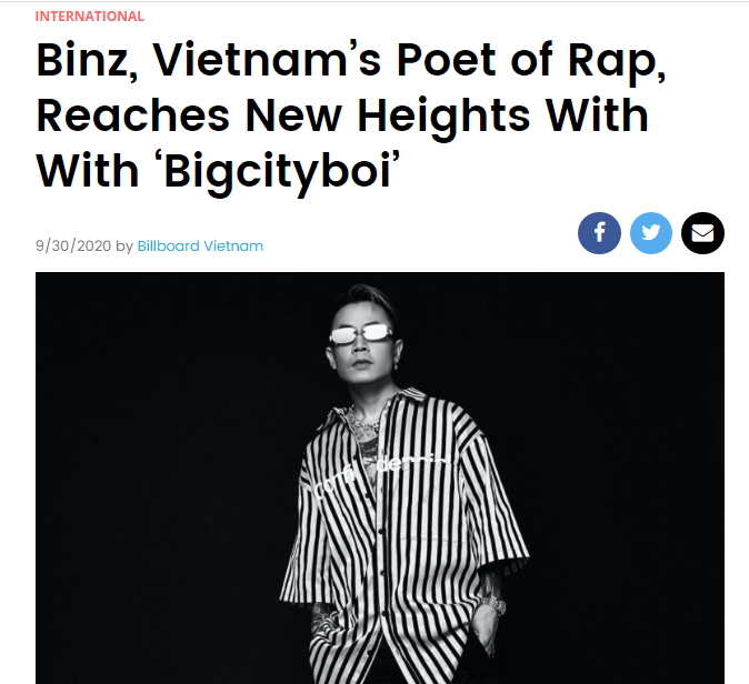 Binz được Billboard gọi là nhà thơ làng Rap Việt